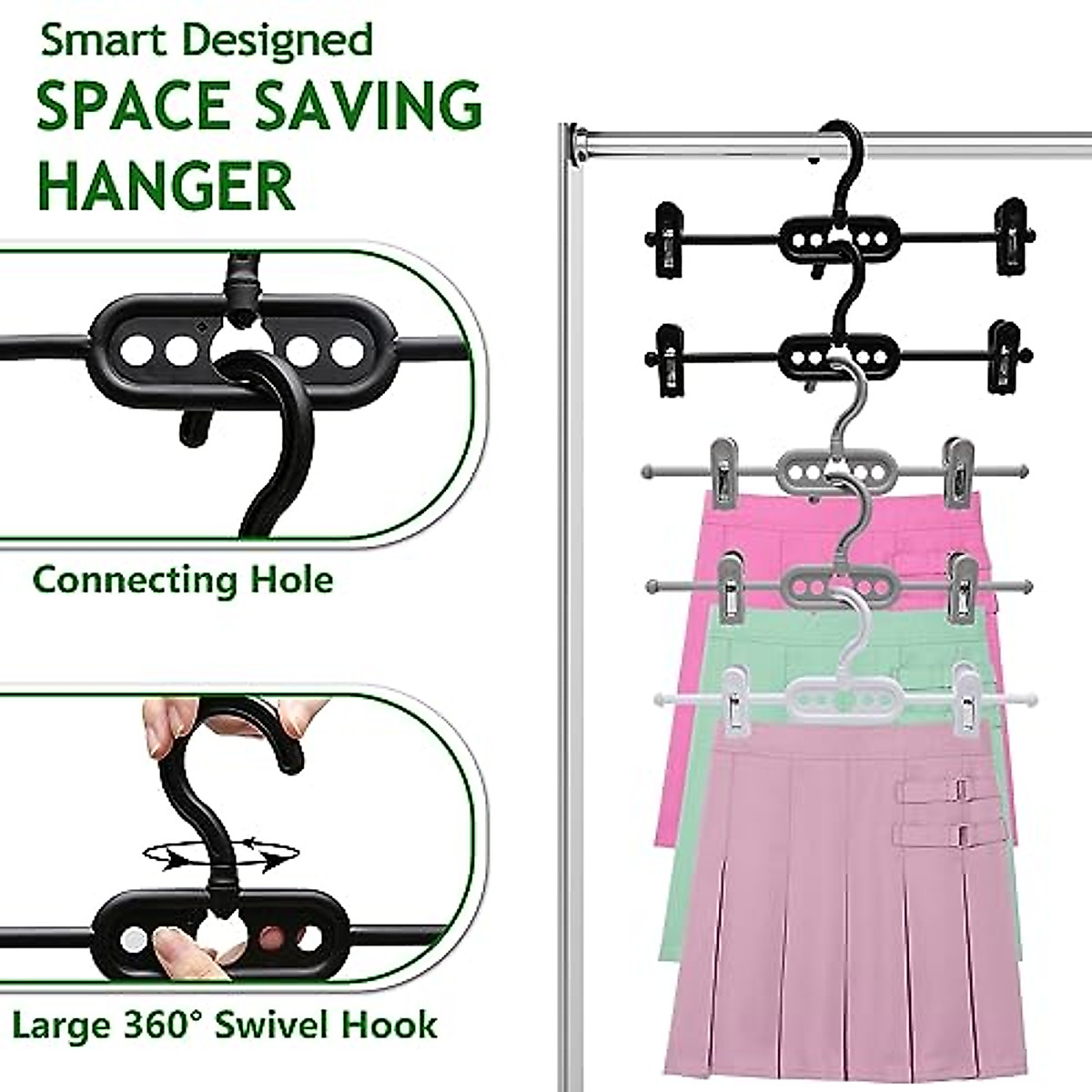 12 Pack Closet-Organizers-and-Storage,Pants-Hangers-Space-Saving,Closet-Organizer Short-Skirt-Hangers with Clips,College Dorm Room Essentials for Students Girls Guy,Closet Organization for Jeans Scarf