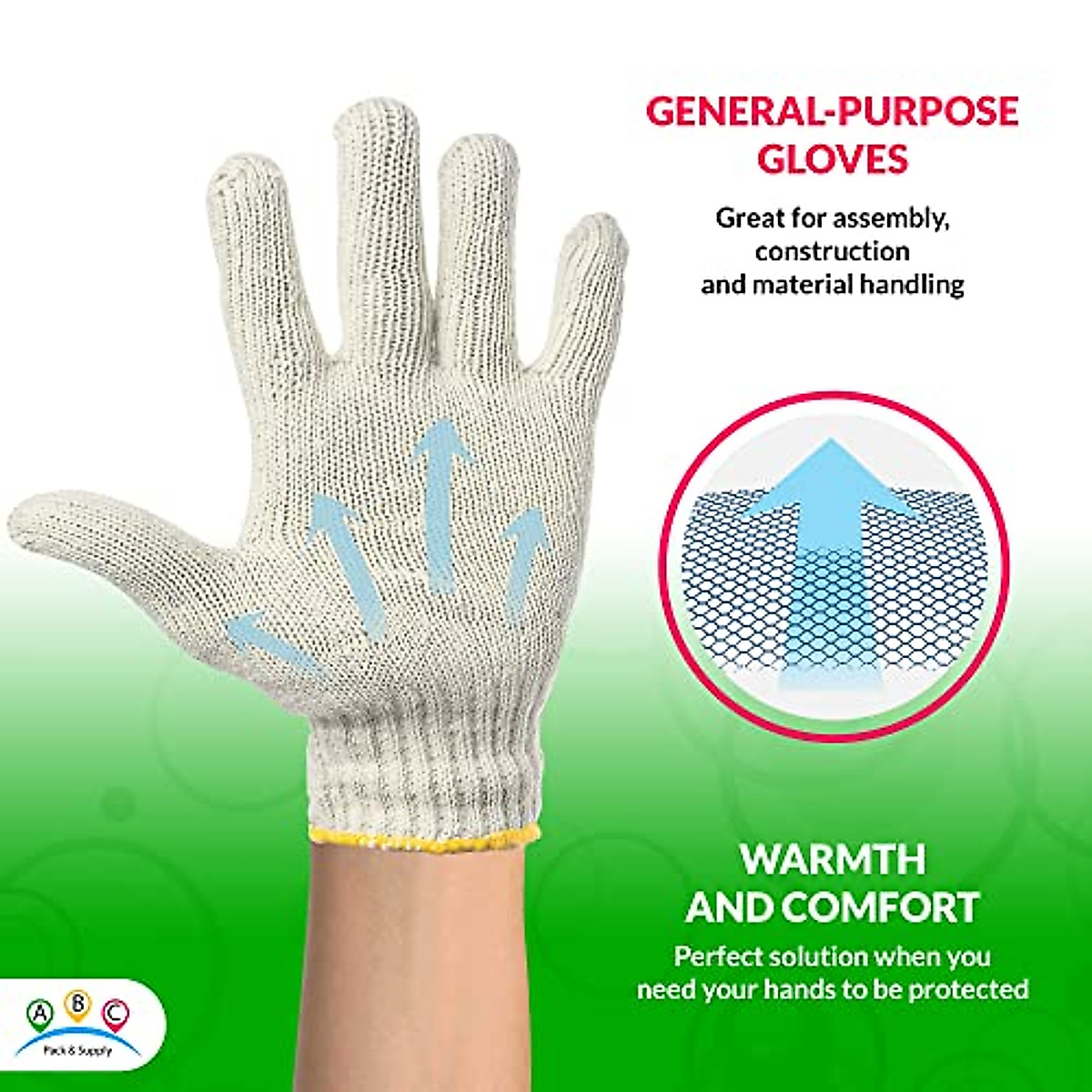 AMZ Yellow String Knit Gloves 10" Medium Pack of 24 Work Cotton Gloves for Men, Women Reusable Cotton Work Gloves Medium, Breathable Working Grip Gloves, Thick String Knit Work Gloves, Cloth Gloves
