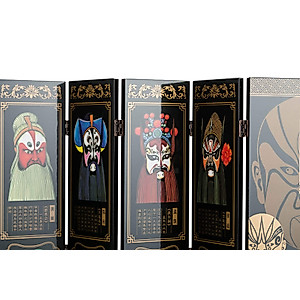 TJ Global Mini 9.5 INCH Tall 6-Panel Traditional Chinese Art for Home Decoration - Decorative Lacquerware, Home Decor, Lacquer, Oriental, Mini Divider (Opera Masks)