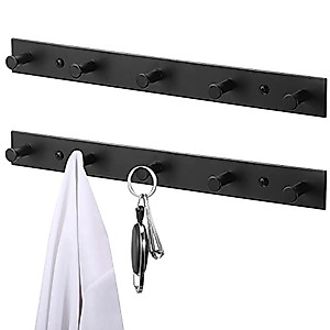 2 Pcs Key Holder for Wall 5 Hooks Perforated 304 Stainless Steel Matte Black Metal Key Hanger for Wall, Entryway, Bathroom, Kitchen, Office