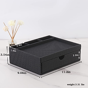 SYRWDXTX Leather Desk Organizer With Drawers, Home Cosmetics Organizer, Phone Remote Organizer, Drawer Plus Divider & Tray (black)