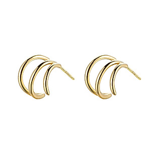 Reffeer Sterling Silver Multi Hoop Earrings Cuff Huggie for Women Teens Wrap Stud Earrings (B-Yellow)