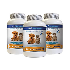 Pet Supplements cat Dry Flaky Skin - Pets Hair and Coat Complex - for Dogs and Cats - Advanced Benefits - Itch Relief - biotin for Cats - 3 Bottles (180 Tablets)