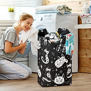 Oyihfvs Witch's Cat Seamless Laundry Hamper Basket Bucket, Foldable Dirty Clothes Bag, Waterproof Fabric Washing Bin, Toy Storage with Handles for Bathroom Bedroom Dorms