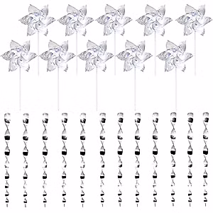 10-Pack Extra Sparkly Reflective Pinwheels+12Pcs/12Inch Bird Scare Reflective Rods