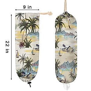 Beach Palm Tree Plastic Bag Holders for Grocery Bags Wall Mount Plastic Bag Organizer Shopping Bags Carrie Home Kitchen Wall Cabinet Decor