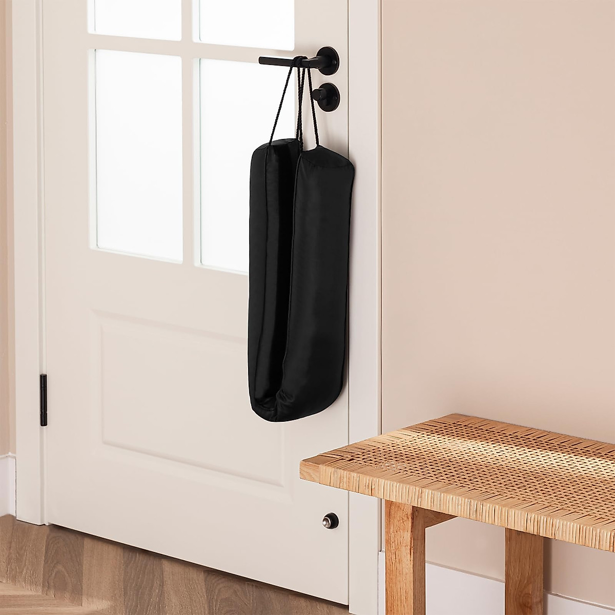 Sunolga 34 Inches Waterproof Under Door Draft Stopper Filled with Glass Beads & Cotton, Removable Machine Washable 2 lb Sound Proof Door Draft Blocker for Door & Window, Black