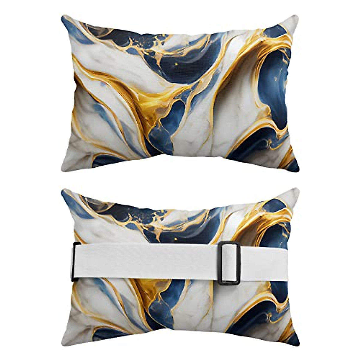 Recliner Head Pillow Ledge Loungers Chair Pillows with Insert Marble Blue Golden Abstract Art Texture Lumbar Pillow with Adjustable Strap Outdoor Waterproof Patio Pillows for Beach Pool, 2 PCS
