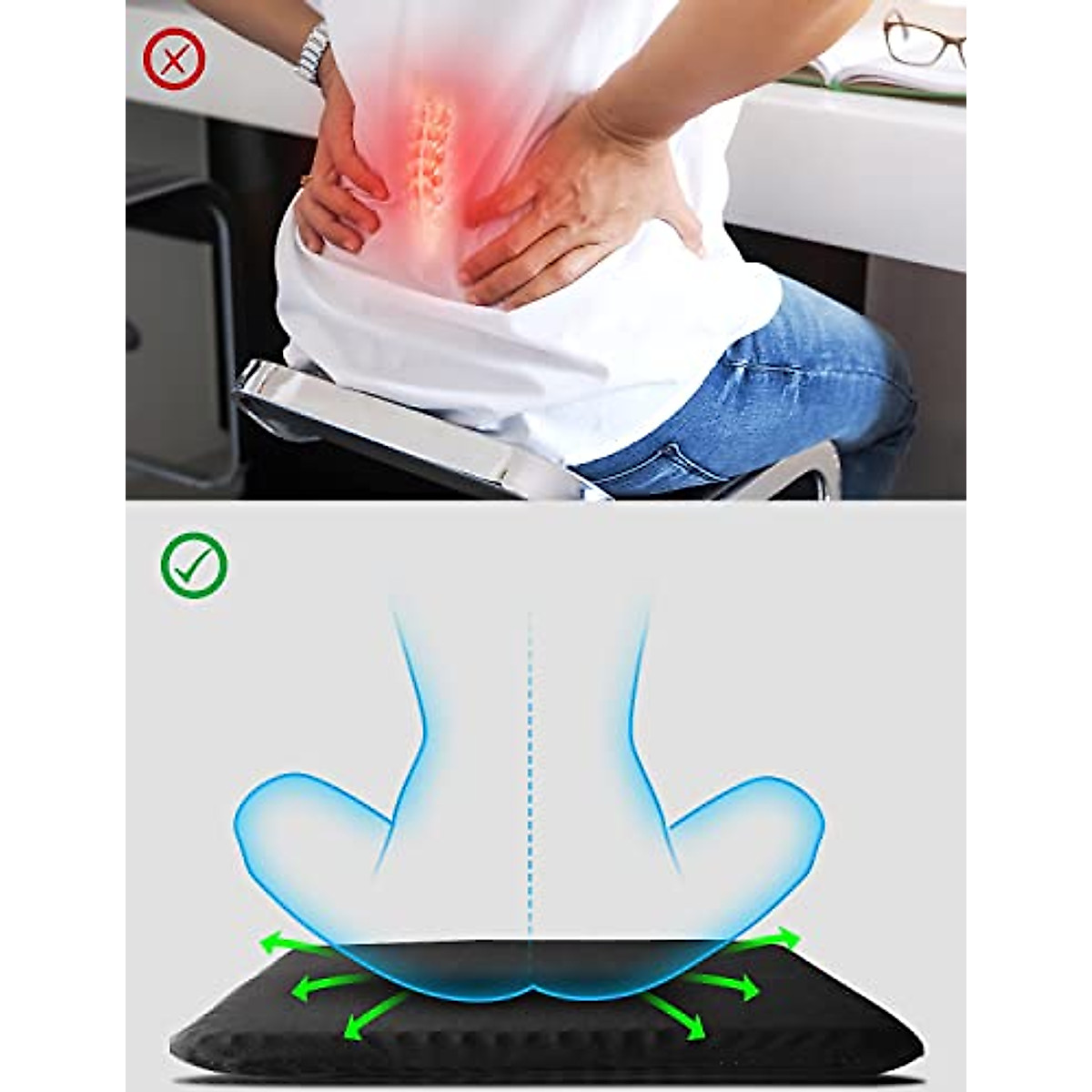 OSWCHIC Gel Seat Cushion Pressure Relief Double Layer Honeycomb Breathable Chair Cooling Pad for Car Driver Office Wheel Chair Butt Hip Support Tailbone Sciatic Nerve Spine Pain Relief