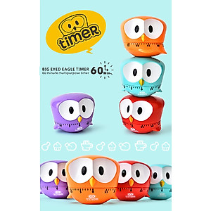 Blue Sky Big-Eyed Eagle Manually Mechanical Kitchen Timer, Clock Cooking, Pomodoro Alarm, Baking Reminder, Timer for Kids, Stopwatch, Hourglass, Wind Up 60 Minutes. Alarm Clock, Kids Cookingx