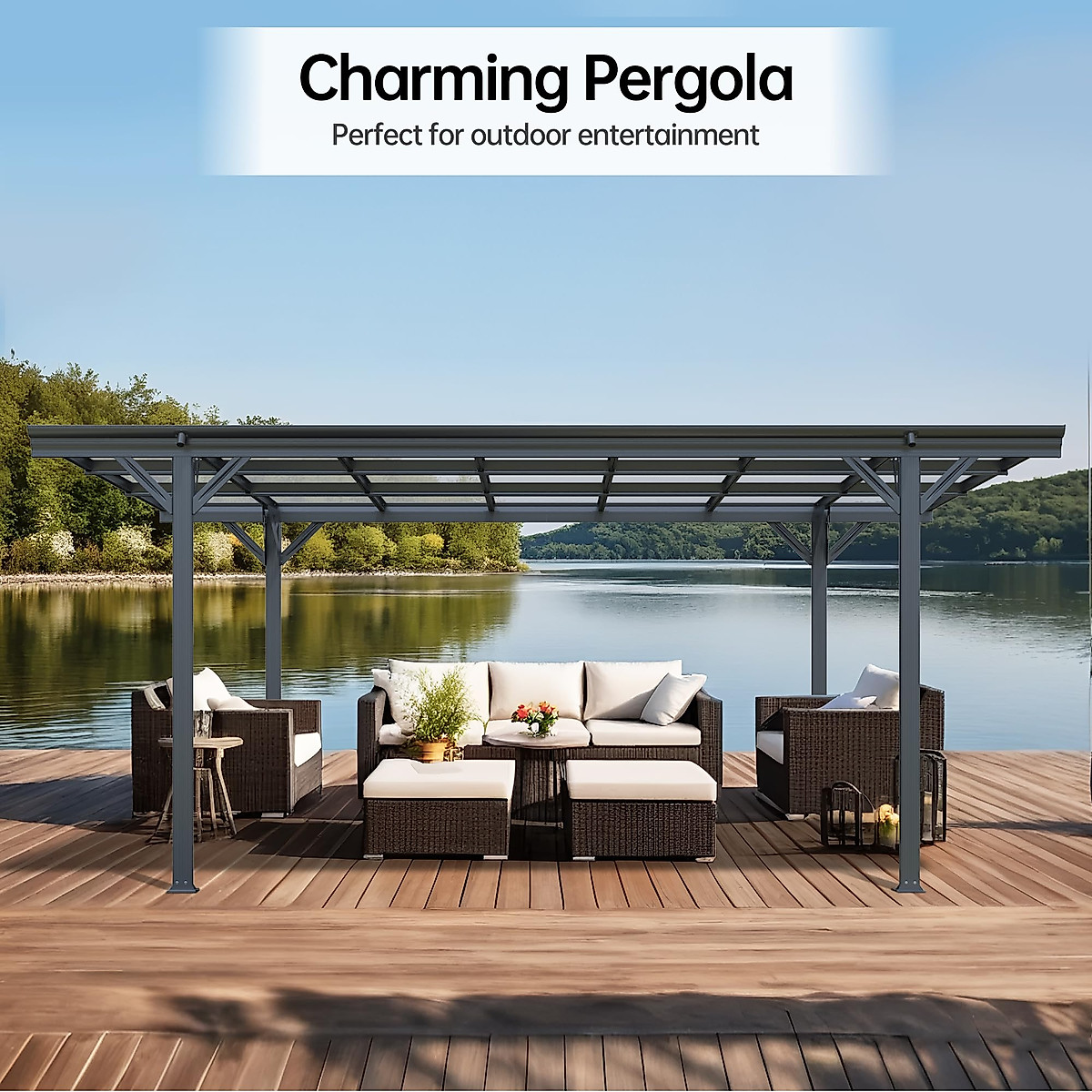 Real Relax Carport Heavy Duty Metal, 10 x 16 ft Aluminum Pitched-Roof Canopy with Polycarbonate Panel