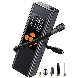 Pumteck Tire Inflator Portable Air Compressor: 150PSI Tire Pump with Dual Power Included 7800mAh Battery & 12v DC Adapter - Electric Wheel Pump with LED Digital Display for Car Motorcycle Bike Ball