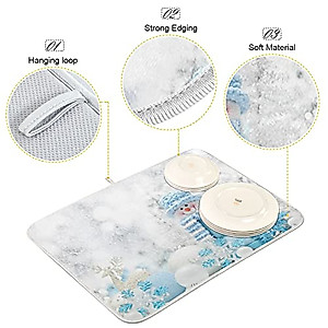 xigua Christmas Snowman Dish Drying Mat for Kitchen Counter,Texture Ultra Absorbent Reversible Microfiber Dishes Drying Rack Pad Heat-resistant Mats 16x18in