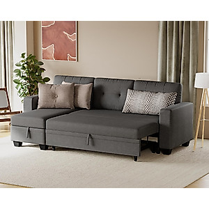 Flamaker Sleeper Sofa, Sofa Bed with Storage Chaise, L Shaped Pull Out Couch for Living Room, Home Furniture, Apartment (Dark Grey)