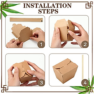 Fulmoon 50 Sets 8 oz Chinese Take Out Boxes with Disposable Chopsticks, Kraft Paper Disposable Food Containers with Chopsticks for Hot or Cold Food Takeout Restaurants Party