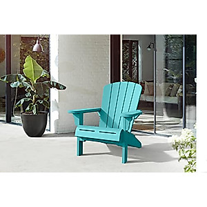 Keter Teton Adirondack Weather Resistant Furniture for Entertaining by The Pool, Patio and Fire Pit, Easy Assembly Outdoor Seating, Weatherwood