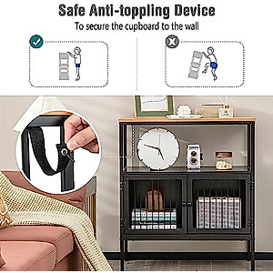 GLOBALWAY Buffet Storage Cabinet, Coffee Station Sideboard with Open Shelve & 2-Door Cabinet, Modern Metal Console Table for Home, Cafe, Natural and Black