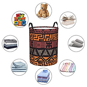 African Mud Cloth Tribal Round Waterproof Storage Box Organizer Round Laundry Basket Portable Dirty Clothes Bag With Handle Suitable For Bedroom, Books, Toy Medium