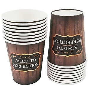 Cieovo Whiskey Party Supplies Set for 16 Guests Including Dinner Plates, Dessert Plates, Lunch Napkins, Cups for Whiskey and Beer Theme Birthday Family Party Decorations