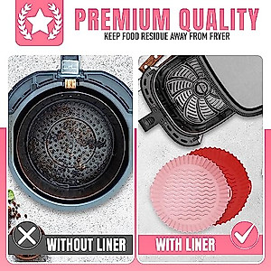 Hashimi Store Upgraded Air Fryer Silicone Liners with Heat Gloves-Pack of 2,Round Shape with Handles-Fit for 3 to 5 QT Air Fryer, Replace Paper with Silicone Air Fryer Liners (Red & Pink)