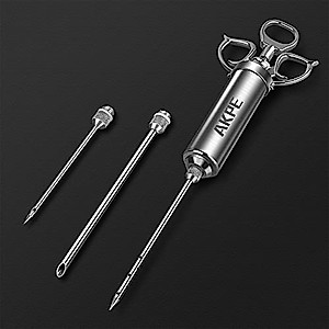AKPE Meat Injector, Stainless Steel Marinade injector Syringe for BBQ Grill and Turkey, 2 Ounce Syringe with 3 Needles, Easy to Use and Clean (With Case)