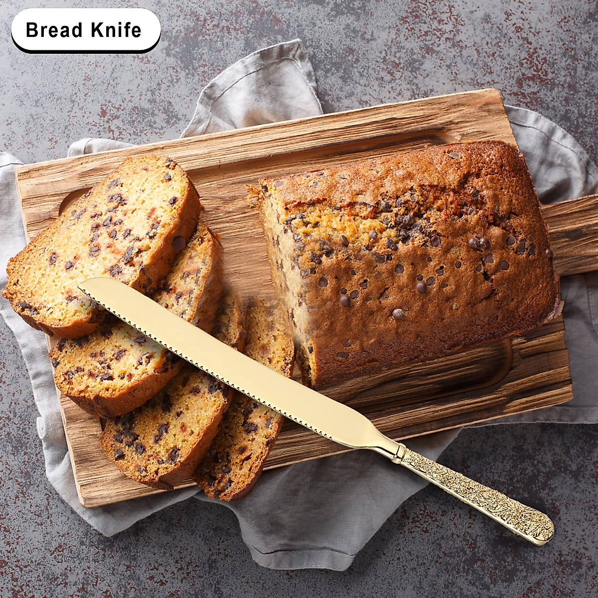 BSTKEY Pack of 2 Gold Cake Pie Pastry Servers, Cake Knife and Server Set, Vintage Engraved Cake Cutter Serving Spatula Set for Wedding Birthday Parties Christmas Thanksgiving and Events