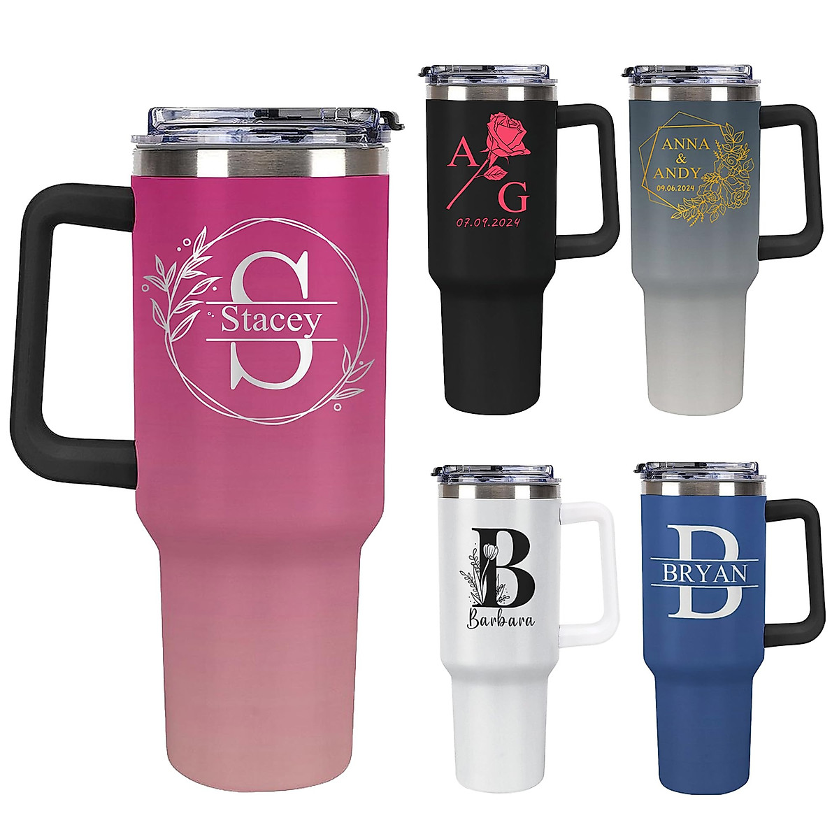 Personalized Tumbler Custom Insulated Travel Mug Custom Drinking Coffee Cup with Name Monogram initials 40oz Christmas Birthday Gift