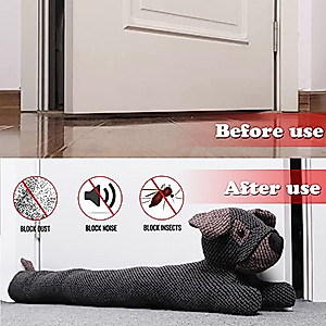 Sanlykate Dog Under Door Draft Stopper for Bottom of Door, 3LB 34-36 Inch Heavy Duty Decorative Animal Fabric Door Draft Blocker, Save Energy Soundproof Seal Guard, Black & Grey