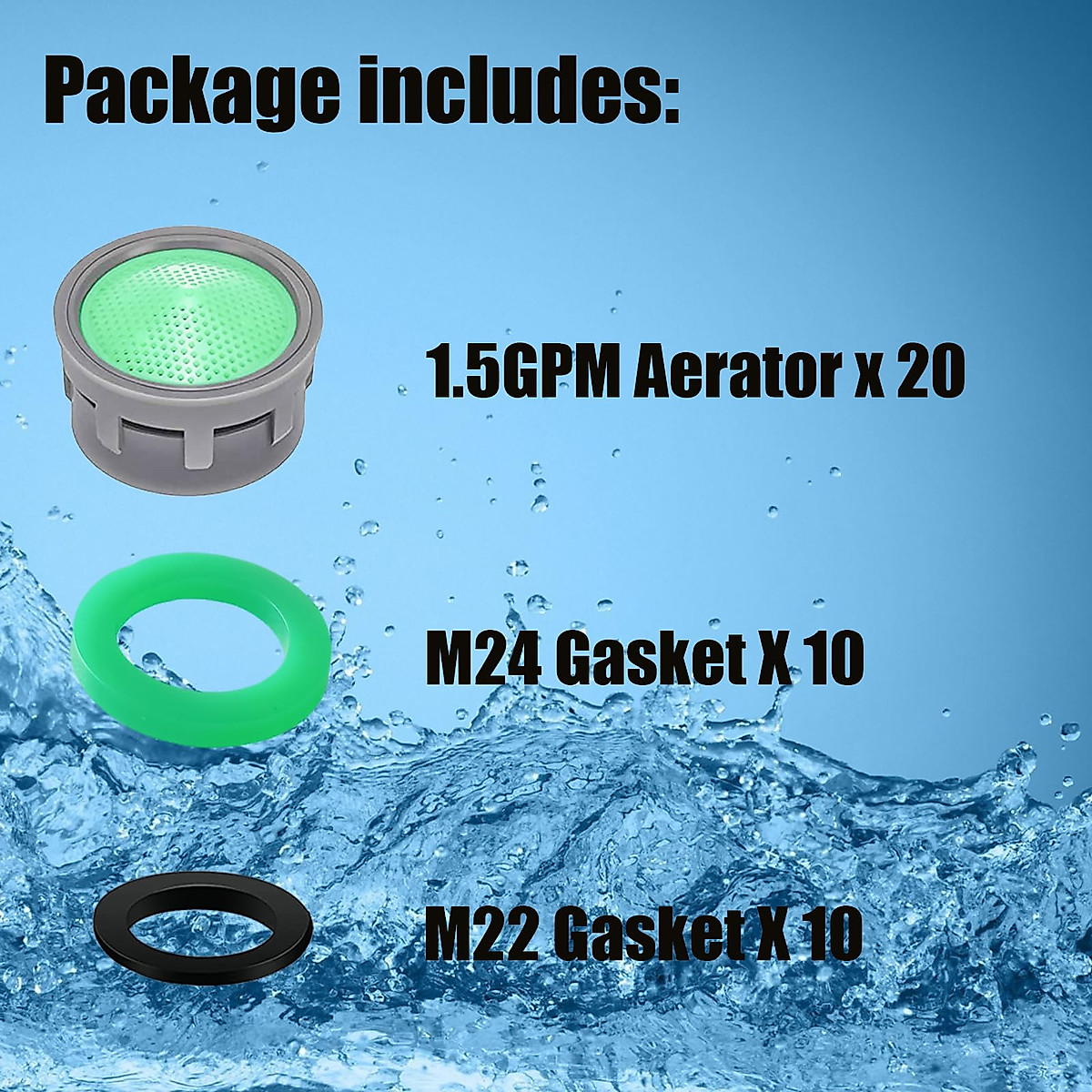 MOILINJAEY Faucet Aerator, 1.5 GPM Flow Restrictor Insert, Faucet Aerator Replacement Part for Bathroom or Kitchen Faucet Filter, Fits Male and Female Faucet Aerators with Washers (20 Pcs)