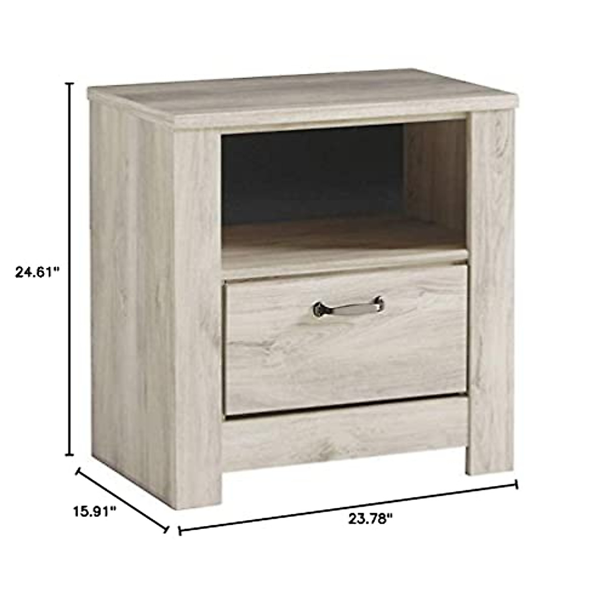 Signature Design by Ashley Bellaby Farmhouse 1 Drawer Nightstand with 1 Storage Cubby & Slim-Profile USB Charging Station, Whitewash, 15.91 in x 23.78 in x 24.61 in
