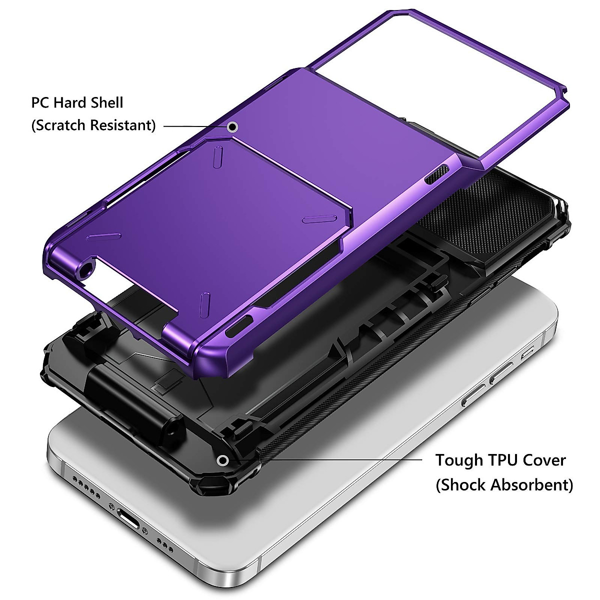 Vofolen Compatible with iPhone 12 Pro Max Case 5G Wallet 4-Card Slot Credit Card Holder Flip Hidden Pocket Dual Layer Hybrid TPU Bumper Armor Protective Hard Shell Back Cover (Purple)