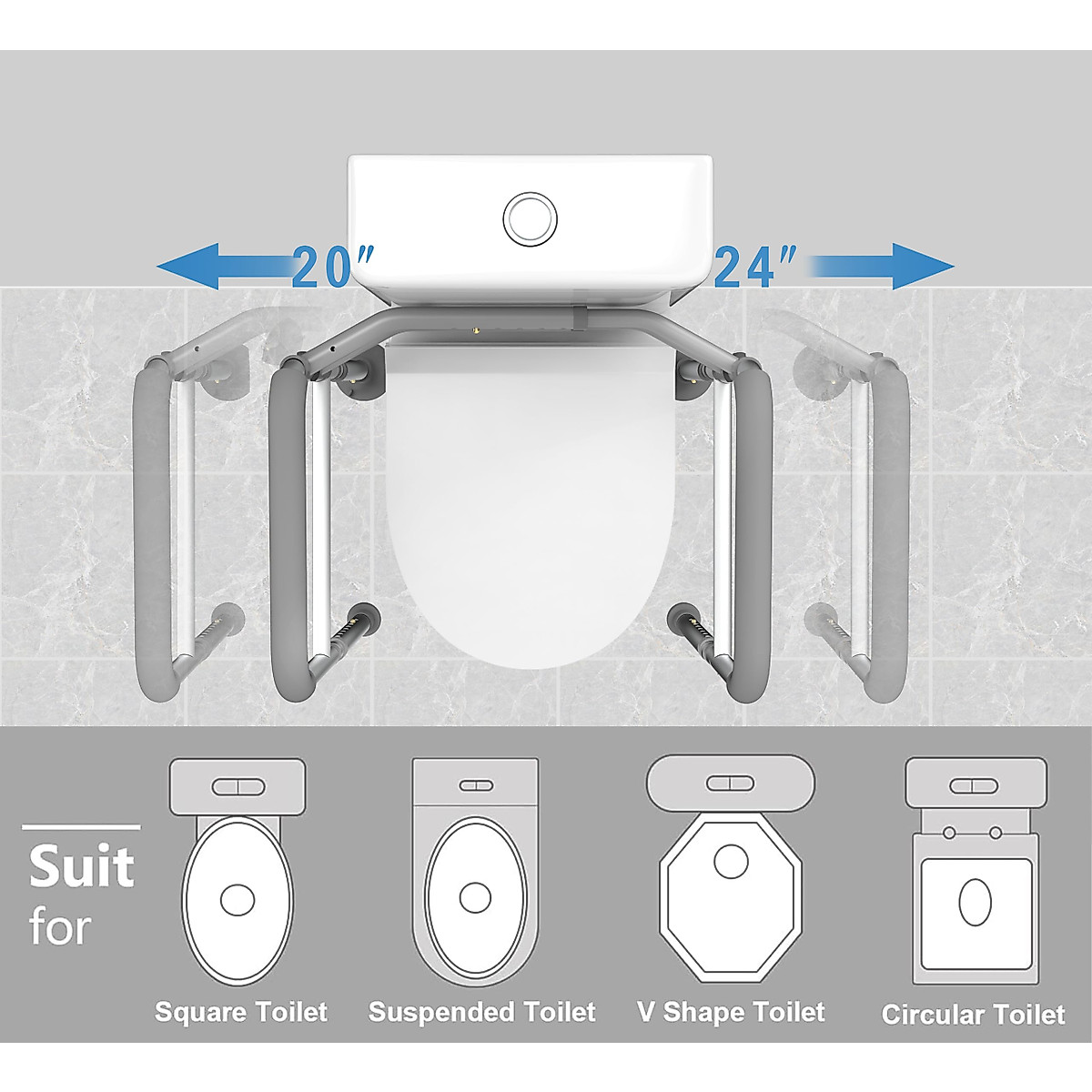 Delog Toilet Safety Rails 350 lb - Adjustable Toilet Safety Frame & Rails, Toilet Safety Rail for Elderly Adults, Toilet Handles for Seniors, Toilet Bars for Elderly & Handicap