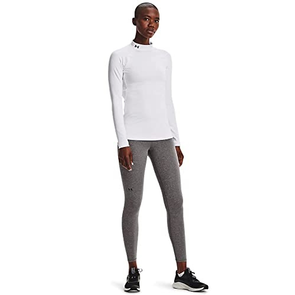 Under Armour Womens Authentics Mock Neck T-Shirt, White (100)/Black, Medium