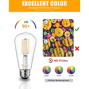MASTERY MART 10 Pack Vintage LED Edison Bulbs, E26 Led Bulb 5.5W Equivalent to 60W, Dimmable, Soft White 2700K, High Brightness ST58 Antique LED Filament Bulbs, Clear Glass