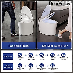 DeerValley Smart Toilet, One Piece Bidet Toilet for Bathrooms,Modern Elongated Toilet with Warm Water Sprayer & Dryer, Foot Sensor Operation, Heated Bidet Seat with Remote Control
