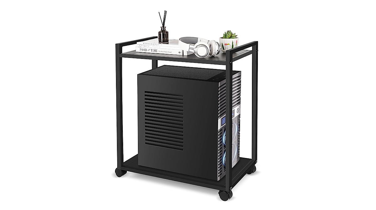Liitrton 2-Tier CPU Stand with Lockable Wheels for Space-Saving PC ...