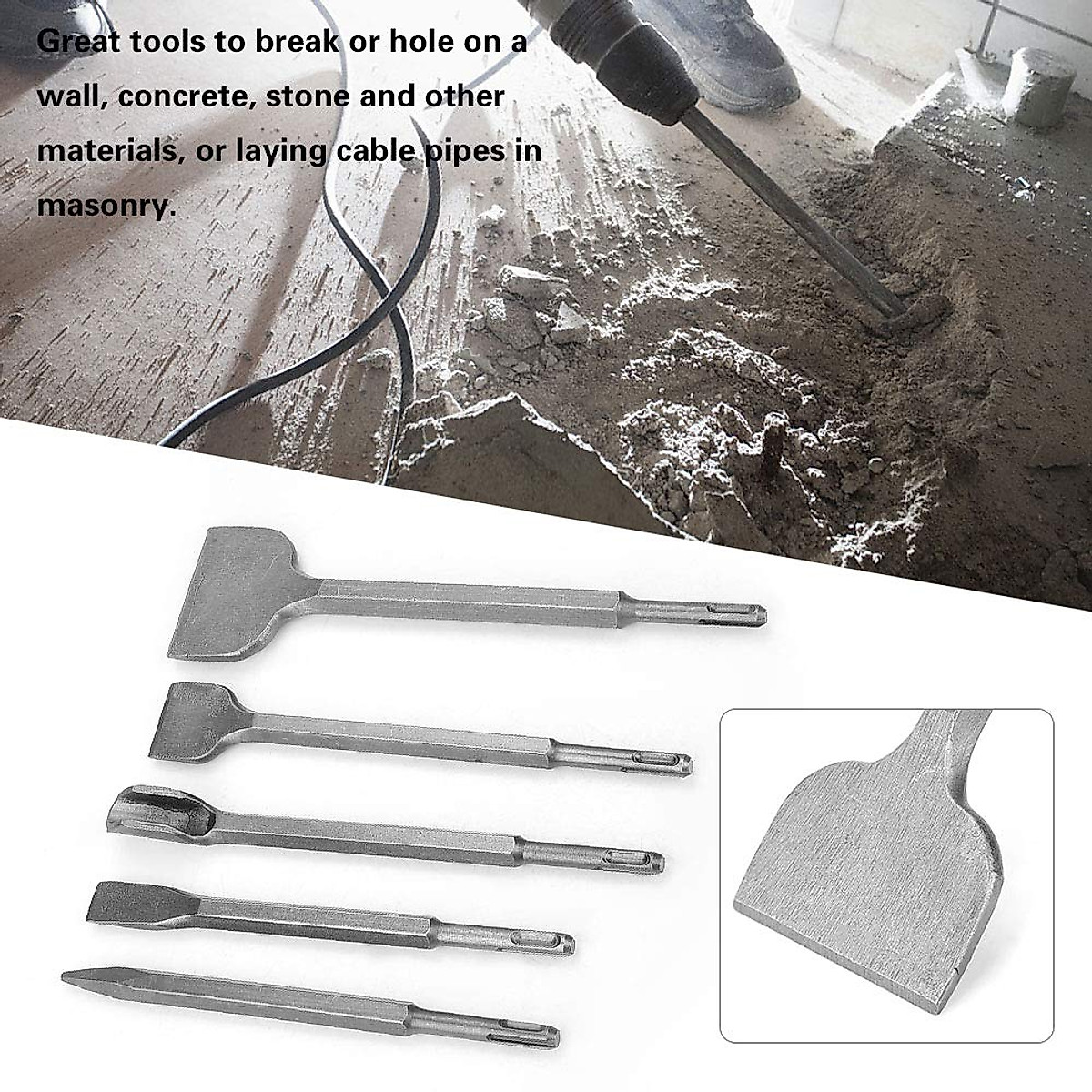 Heavy Duty Drill Bits Chisels Set, 5pcs 40CR Steel Plus Bits Chisel Set for Electric Rotary Hammer