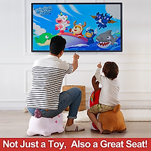 iPlay, iLearn Bouncy Pals Christmas Reindeer Bouncy Horse Toys, Hopping Animals, Inflatable Ride on Hopper, Plush Jumping Bouncer, Birthday Gifts for 18 Month 2 3 4 Year Old Toddlers Boys Girls Kids