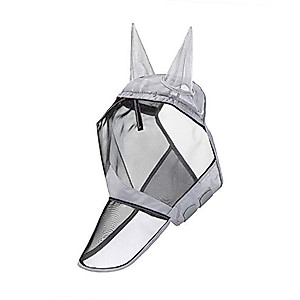 Harrison Howard CareMaster Horse Fly Mask Long Nose with Ears Full Face Silver/Black Retro Medium Cob