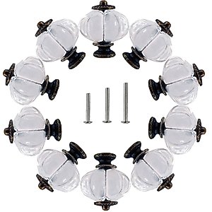 Perphin Acrylic Cabinet Knobs, Clear Pumpkin Dresser knobs Antique Set of 10 Vintage Decorative DIY Handles Pulls for Wardrobe, Closet, Drawers, Kitchen Furniture or Kids Room with 3 Sized Screws
