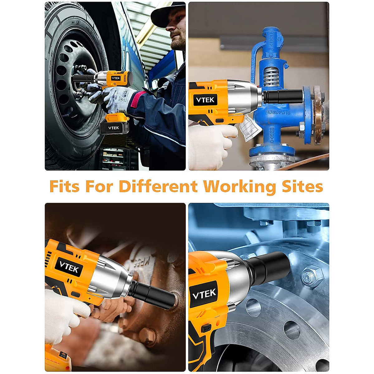 VTEK Brushless Impact Wrench 1/2 Inch Cordless Impact Wrench,Max Torque 700N.m Impact Gun 515 ft-lbs for Car Tiers