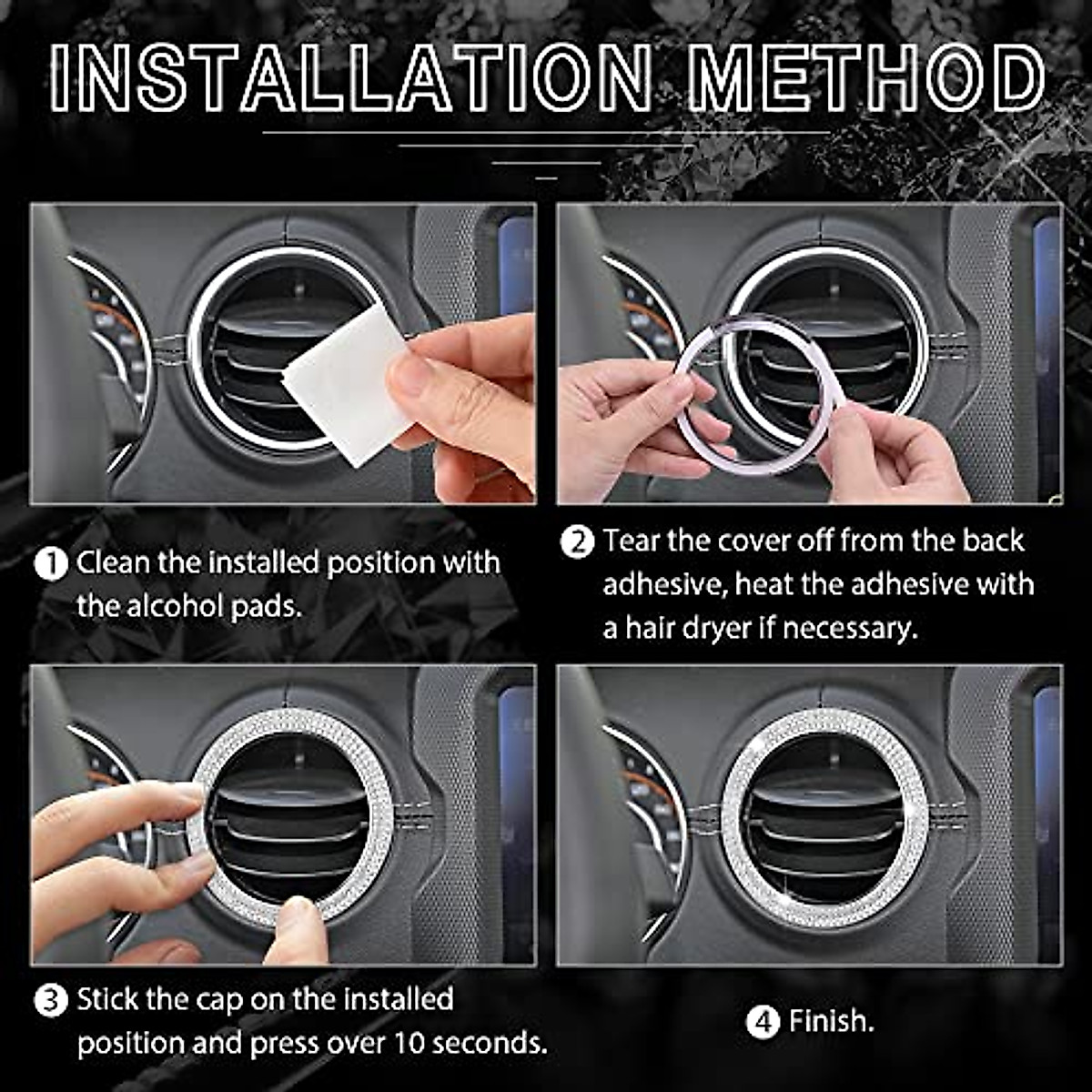 CARFIB for Jeep Bling Accessories Jeep Wrangler JL JLU Gladiator JT Air Vents AC Knobs Decals Stickers 2020 2021 Car Women Rhinestone Silver 8 Pack