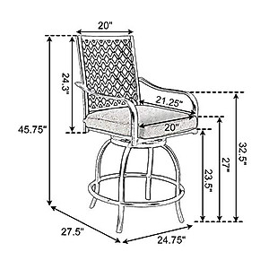 Iwicker 2 Piece Outdoor Swivel Bistro Bar Stool with 100% Polyester Cushion