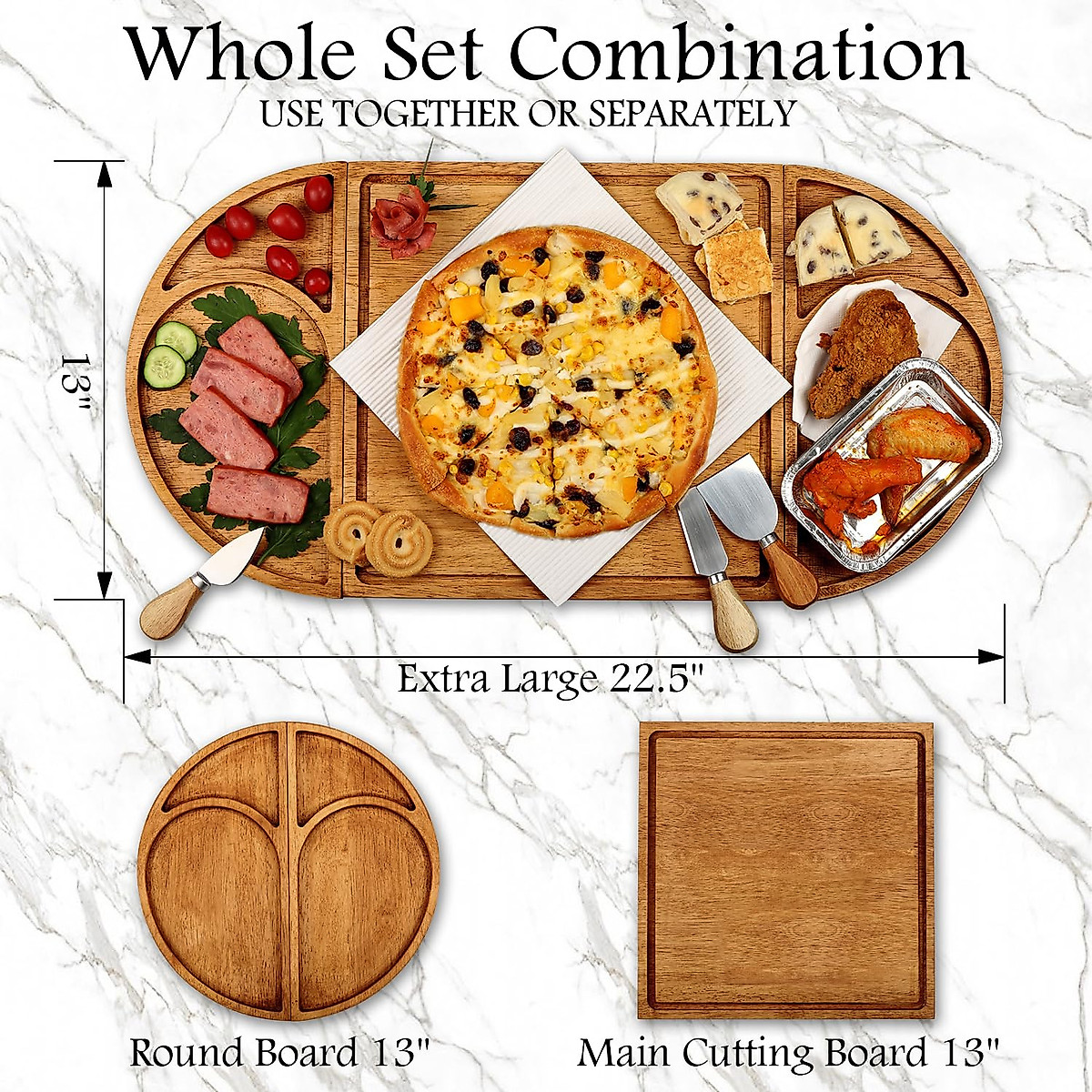 Jiulory Premium Solid Wood Charcuterie Board Gift Set - Extra Large Magnetic Cheese Board Wooden Tray Serving Platter Housewarming, Christmas, and Valentine's Gifts
