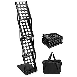 QWORK Magazine Brochure Display Rack Stand, 4 Pocket Foldable Literature Catalog Rack Book Holder Tradeshow Display Stand, for Office Store and Exhibition Trade Show (Black)