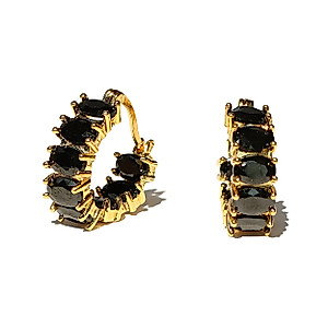 Sonateomber Black Cubic Zirconia Small Hoop Gold Huggie Statement Earrings for Women - Trendy Unique Oval Rhinestone Crystal Hinged Circle Hypoallergenic Fashion Jewelry Gift