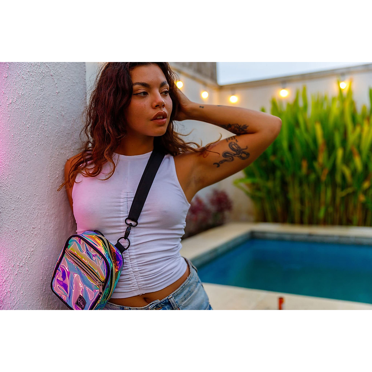 Vibe Festival Gear Small Crossbody Sling Bag for Women Men 5in1 Multi-Use from (rPET) Recycled Polyester Belt Bag Cross Body Backpack Fanny Pack Purse - Purple