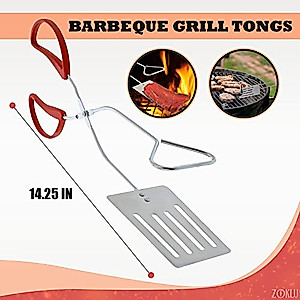 Long Barbeque Grill Tongs Spatula - Utensil Set Portable Grill Tongs for Cooking Gripper Kitchen Spatula Stainless Steel Hamburger Spatula - Barbecue Grill Tong Spatula Set Flat Top Grill Accessories
