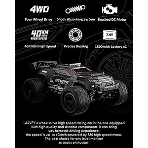LARVEY 1:18 Scale 4WD Off-Road 40KM/H High Speed Remote Control Car, All Terrains Remote Control Truck with LED Lights, 2.4GHz Remote Control, rc Cars for Boys Age 8-12