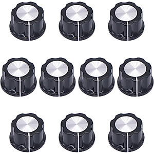 Taiss 10pcs Potentiometer Knobs 6 mm Dia. Shaft Silver Tone Top Rotary Knobs Black A02-6mm